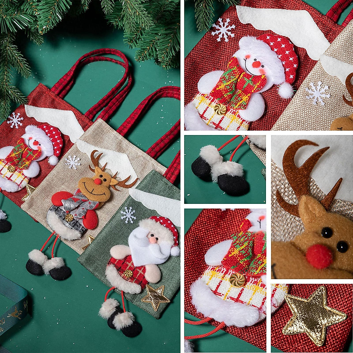 Christmas Goodie Treat Candy Bags, Christmas Treat Gift Bag Cloth Reusable Christmas Apple Bag for Children Best for Wedding Holiday New Year Holiday Gift (A02)