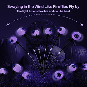 2PACK Scary Eyeballs Solar Garden Lights Halloween Decorations Outdoor,Swaying Firefly with 12LED Purple Spooky Lights - Waterproof Ornaments Solar Halloween Lights for Lawn, Patio, Party Decor