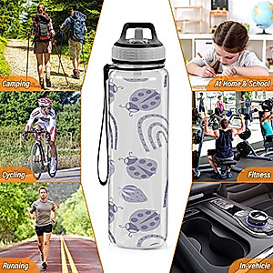 xigua Ladybug Water Bottle with Straw Lid,32 oz Leakproof Sport Water Bottle with Wide Handle for Gym,Cycling,School,Travel