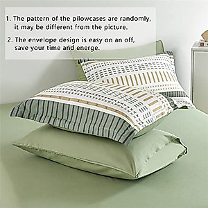 Davulos Boho Stripe Comforter Set King Size 7 Piece Bed in a Bag, White Sage Green Patchwork Striped Comforter and Sheet Set, Soft Microfiber Complete Bedding Set for All Season(Green,King)