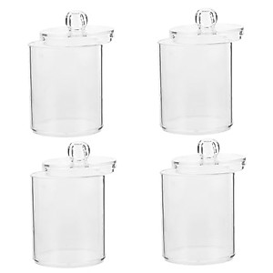 HOLIDYOYO 4pcs Bathroom Jars Cotton Ball Holder Organizer Apothecary Jars with Lid Cookie Container Organizer Cotton Rounds Holder Small Bathroom Organization Cotton Swabs Floss Plastic Jars