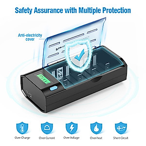 POWXS Smart AA AAA C D 9V Battery Charger, 1000mA Fast Charge, USB or Type-C Input, Independent Charge with Discharge Function(Includes a Free Charger Cable)
