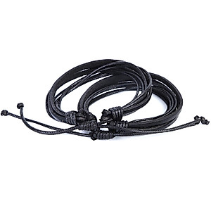 STWTR Adjustable Leather Bracelet Black Leather Wristband cuff genuine men and women