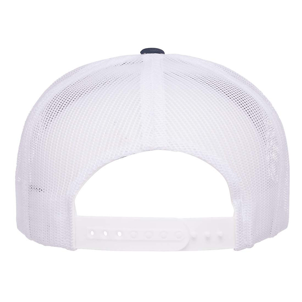 Your Logo Embroidered On Yupoong 6006 Flatbill Trucker Snapback Hat Custom Logo (Navy/White)