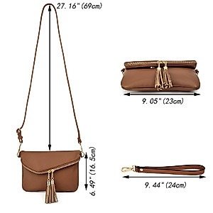 UTO Envelope Wristlet Clutch Crossbody Bag for Women Double Tassel Cellphone Trendy Purse with Strap and Zip Pocket Light Pink