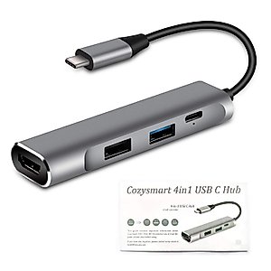 Cozysmart USB C Hub, USB Type C 3.1 / Thunderbolt 3 to 4K HDMI Adapter, USB-C to Multiport HDMI / USB 3.0 /USB 2.0 / 80W USB C PD Port for MacBook/Pro, Dell XPS, HP Spectre, Lenovo, Chromebook, Galaxy