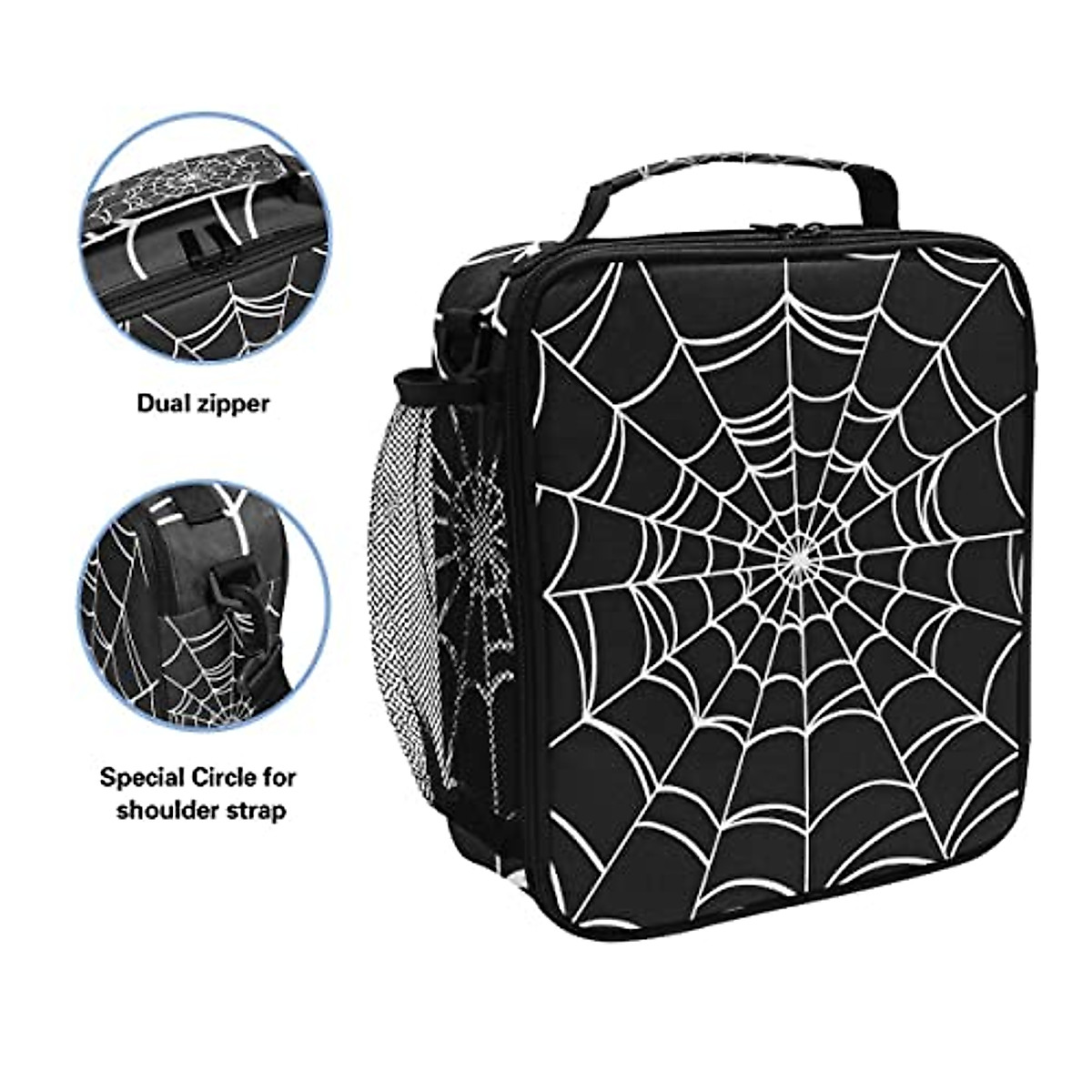 Goth Spider Web Lunch Box Halloween Insulated Lunch Bag Reusable Cooler Lunch Tote Bag Portable Lunch Bag With Shoulder Strap for Boys Girls Women Men School Work Outing