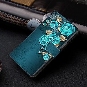 VODEFOX Wallet Case Compatible with iPhone 15 Case,Cute 3D Print Design Flip Folio Leather 2023 Phone Case Wallet leather Butterfly with Card Holder Magnetic Closure - Blue Rose