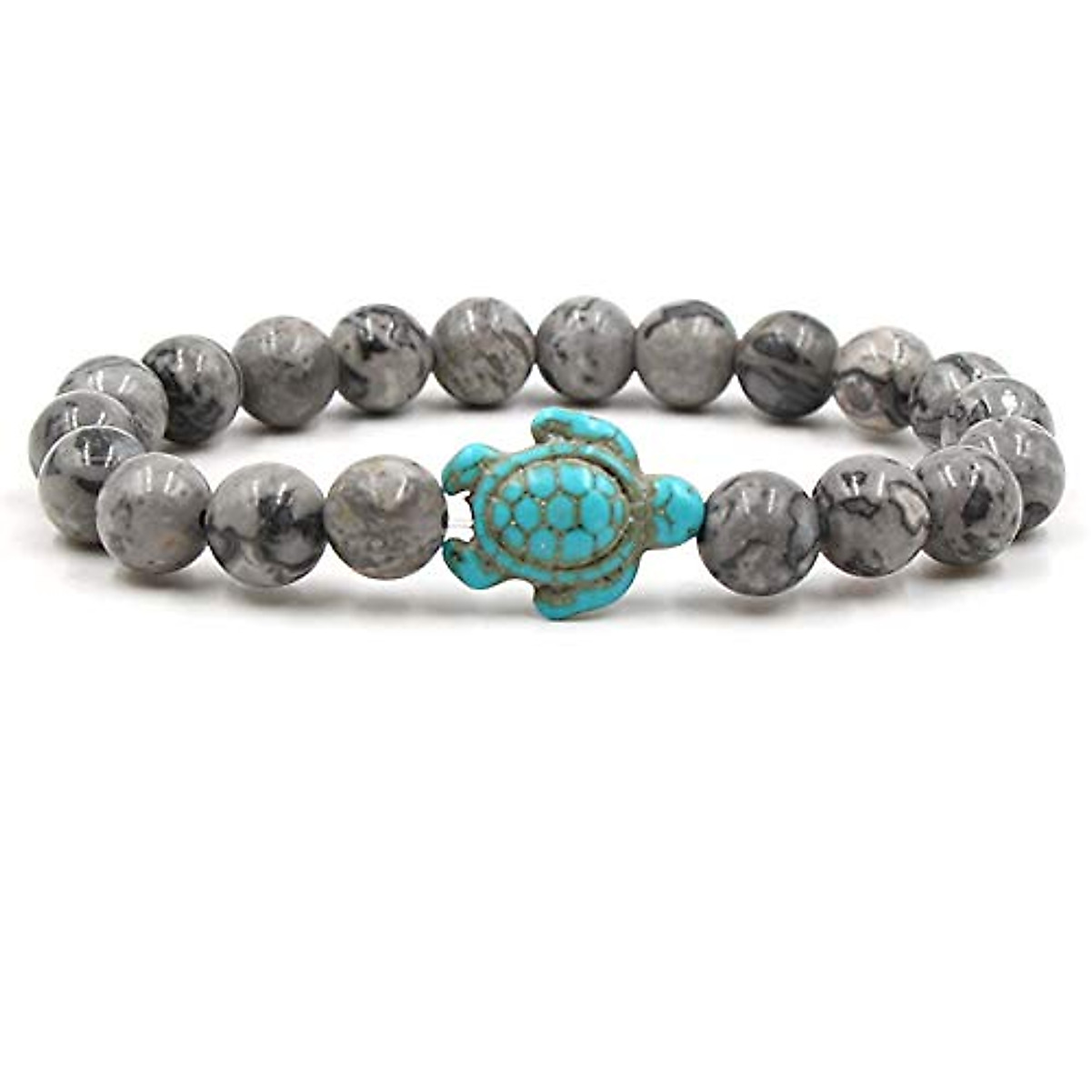 Caiyao 8mm Sea Turtles Beads Bracelet Turquoise Natutal Stone Elastic Stretch Bracelet for Women Men (4pcs)