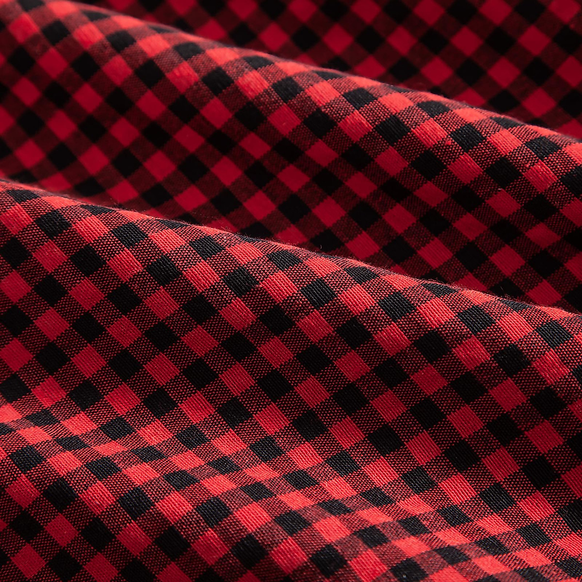 Manwan walk Men's Plaid Button Down Shirts Slim Fit Long Sleeve Casual Business Shirts Red/Black XL