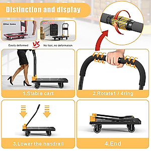 Eewudwok Dolly Cart, Platform Truck Push Cart with 770 Lbs Capacity, Silent Wheels, One-Handed Folding, Large Flat Hand Truck Trolley for Moving Shopping Storage (L)