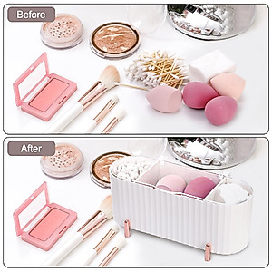 ZOOFOX 2 Pack Qtip Holder Dispenser, Cotton Pads Holder with Clear Lid, Adjustable 3-Grid Bathroom Canisters for Cotton Ball, Swab, Round Pads, Floss, Perfume, Lipstick