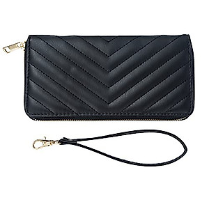 FACAI RFID Wallet Women Slim Ladies Wristlet Clutch Travel Cash Card Organized Anti Theft Large Capacity Zipper Black V