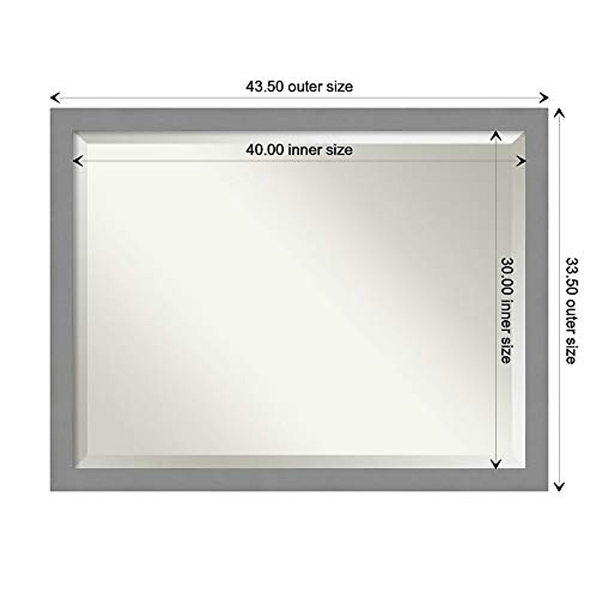 Amanti Art Beveled Bathroom Mirror (33.5 x 43.5 in.), Brushed Nickel Frame - Wall Mirror Silver, X-Large