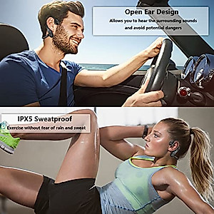 VOFUOE Bone Conduction Bluetooth Headphones, Wireless Open-Ear Headphones with Microphone, Sports Headset IPX5 Sweatproof Earphones for Outdoor, Running, Cycling, Driving, Hiking, Gym-Black