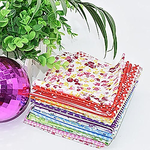 42Pcs 10"x10" Quilting Cotton Fabric Squares Sheets Pre-Cut Multi-Color Design Printed Floral Craft Fabric for DIY Sewing Scrapbooking Quilting Craft Patchwork (Red/Pink/Yellow/Green/Blue/Purple)