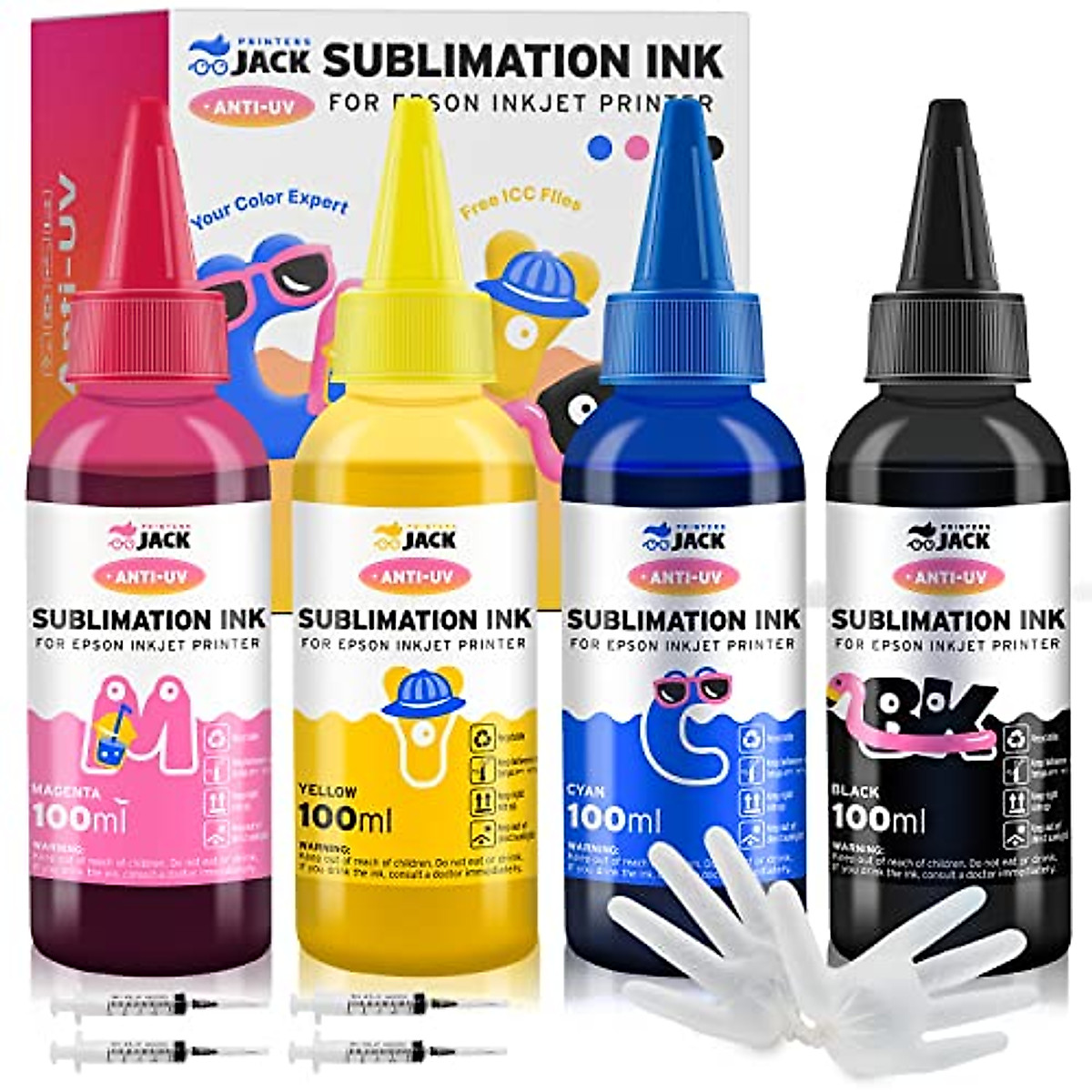Printers Jack Sublimation Ink Refill for Epson EcoTank Supertank Printers ET-2720 ET-2760 ET-2750 ET-4700 ET-3760 WF-7710 WF-7720 400ml/Anti-UV/Upgrade Version/Offer Free ICC Printing