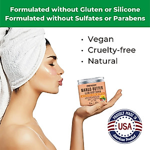 Mango Butter Body Scrub Exfoliator Biotin, Collagen, Stem Cells - Natural Exfoliating Salt Scrub & Body and Face Souffle helps with Moisturizing Skin, Acne, Cellulite, Dead Skin Scars, Wrinkles- 11 oz