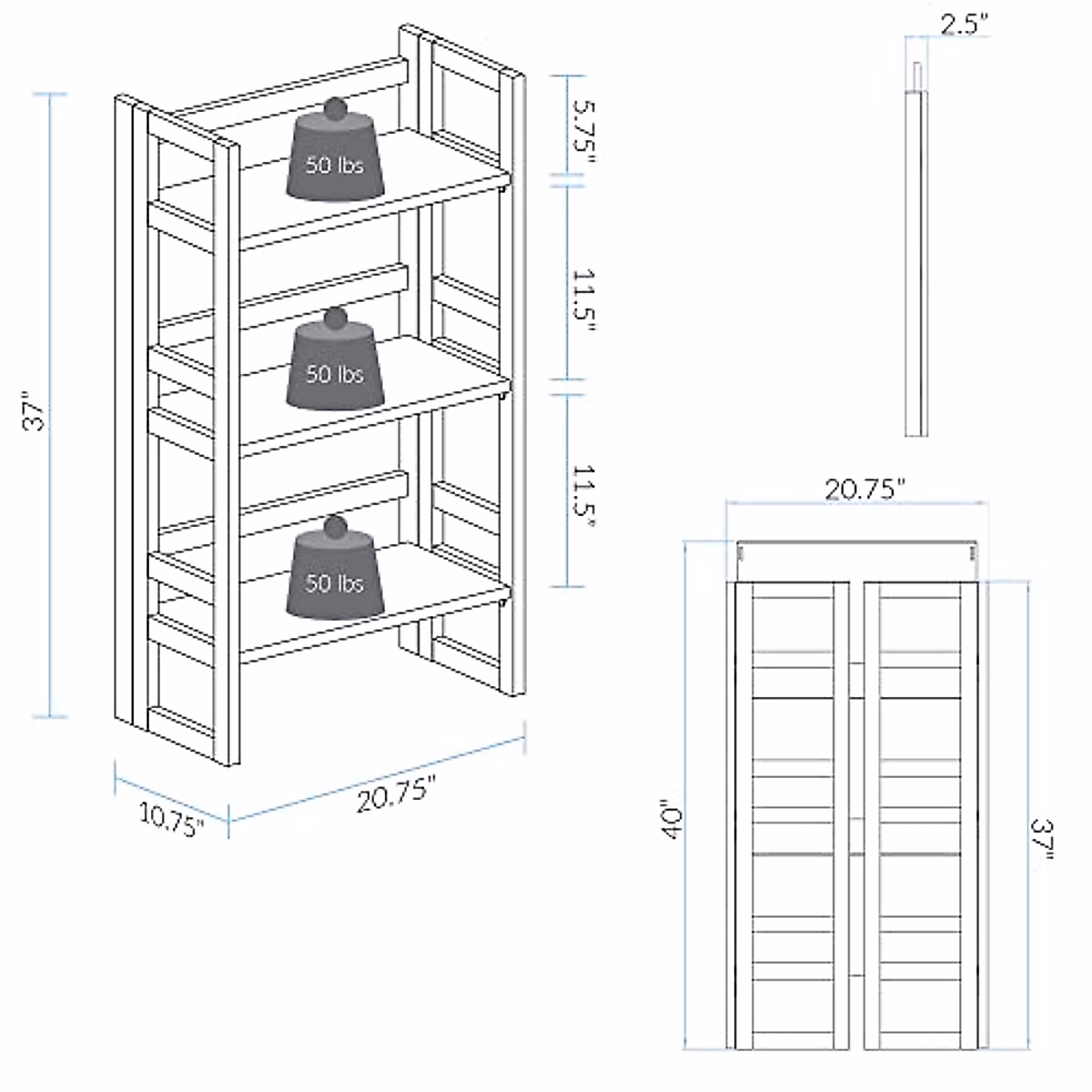 Casual Home 3-Shelf Folding Student Bookcase (20.75" Wide)-Natural