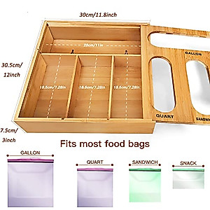 Ziplock Bag Organizer for Drawer, Storage Bag Organizer for Kitchen, Bamboo Sandwich Plastic Bag Organizer Compatible with Ziploc, Bamboo Baggie Organizer Container for Gallon, Quart, Sandwich, Snack