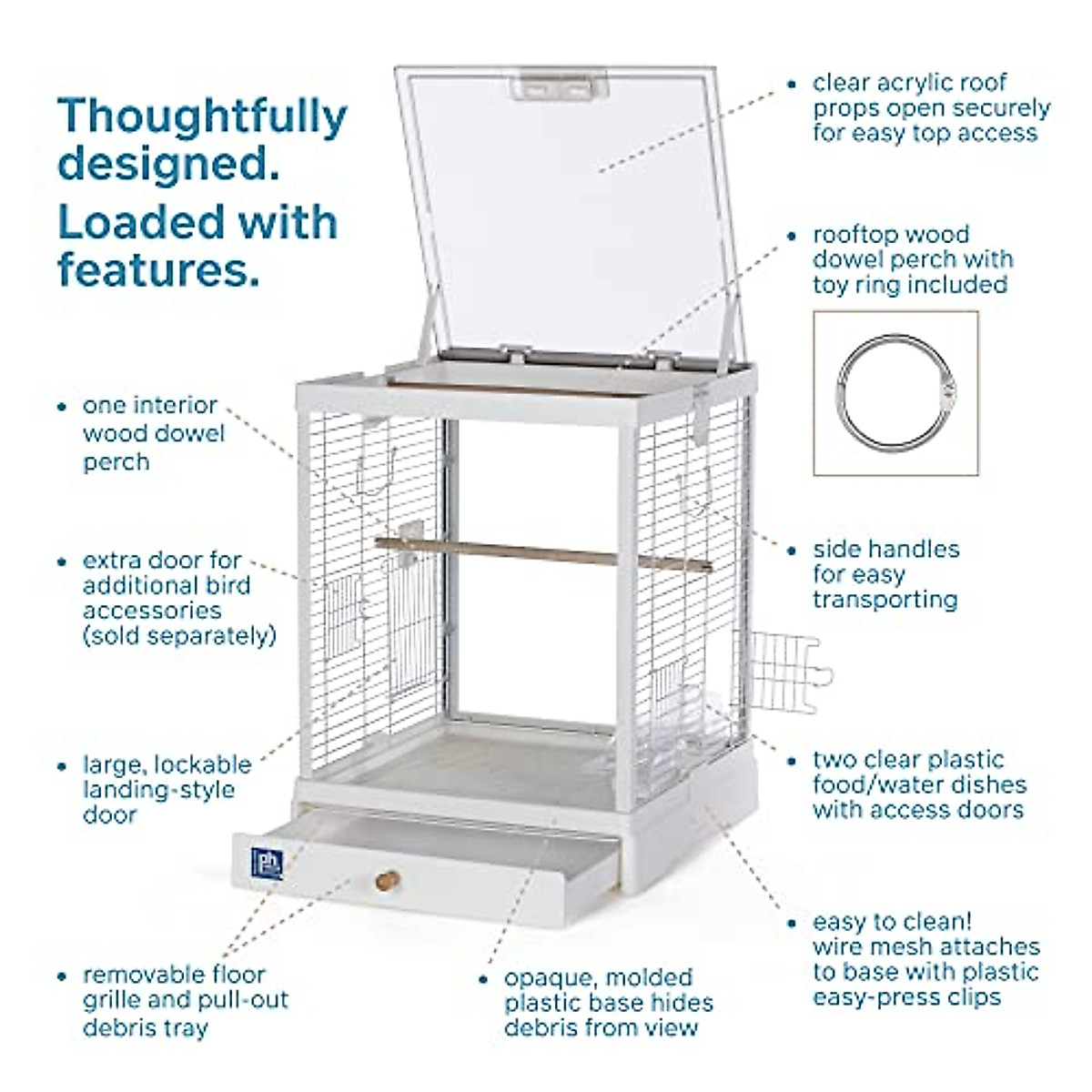 Prevue Pet Products Clear View Glass Bird Cage Crystal Palace for Small Birds - White Frame