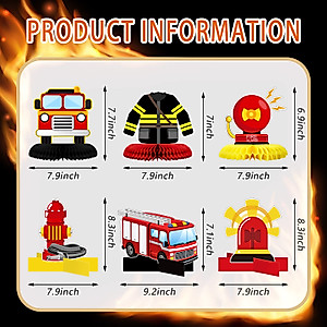 10 Pcs Firetruck Birthday Party Decorations Fire Truck Themed Table Supplies Firetruck Honeycomb Centerpieces Fire Truck Plates Firefighter Fire Hat Extinguisher Fireman Party Favors Supplies for Kids