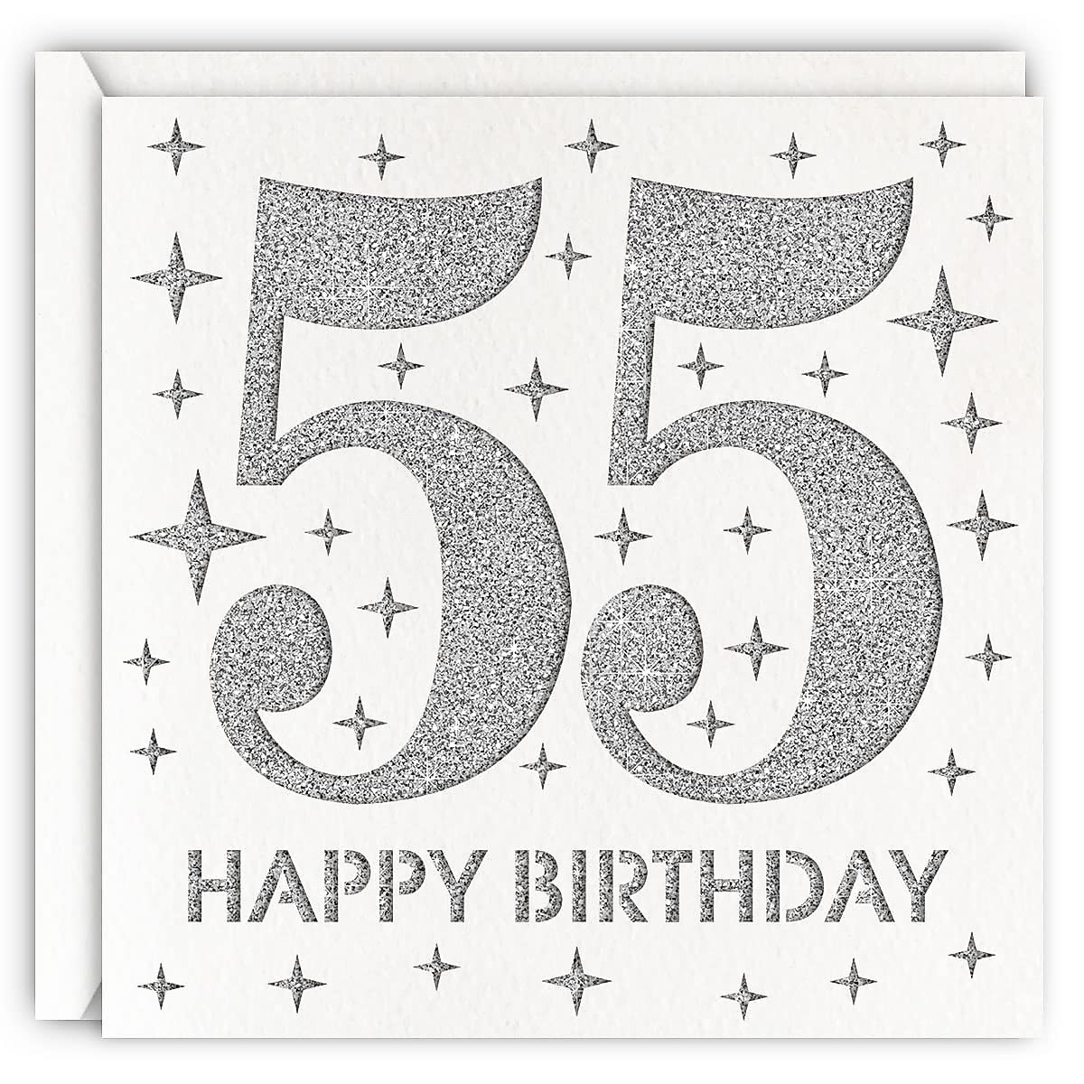MAGJUCHE Silver 55th Birthday Card, Laser Cut Glitter Woman Man Age 55 Gift For Husband, Wife, Father