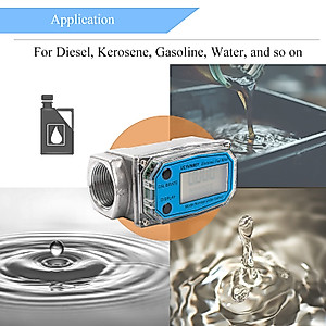 UCYHINMEY 1.5 inch Digital Turbine Flow Meter, LCD Display Fuel Water Flow Meter, Flowmeter for Diesel Kerosene Gasoline Water, Aluminum Stainless Steel. Flow Rate of 40-280LPM(10.5-74GPM).