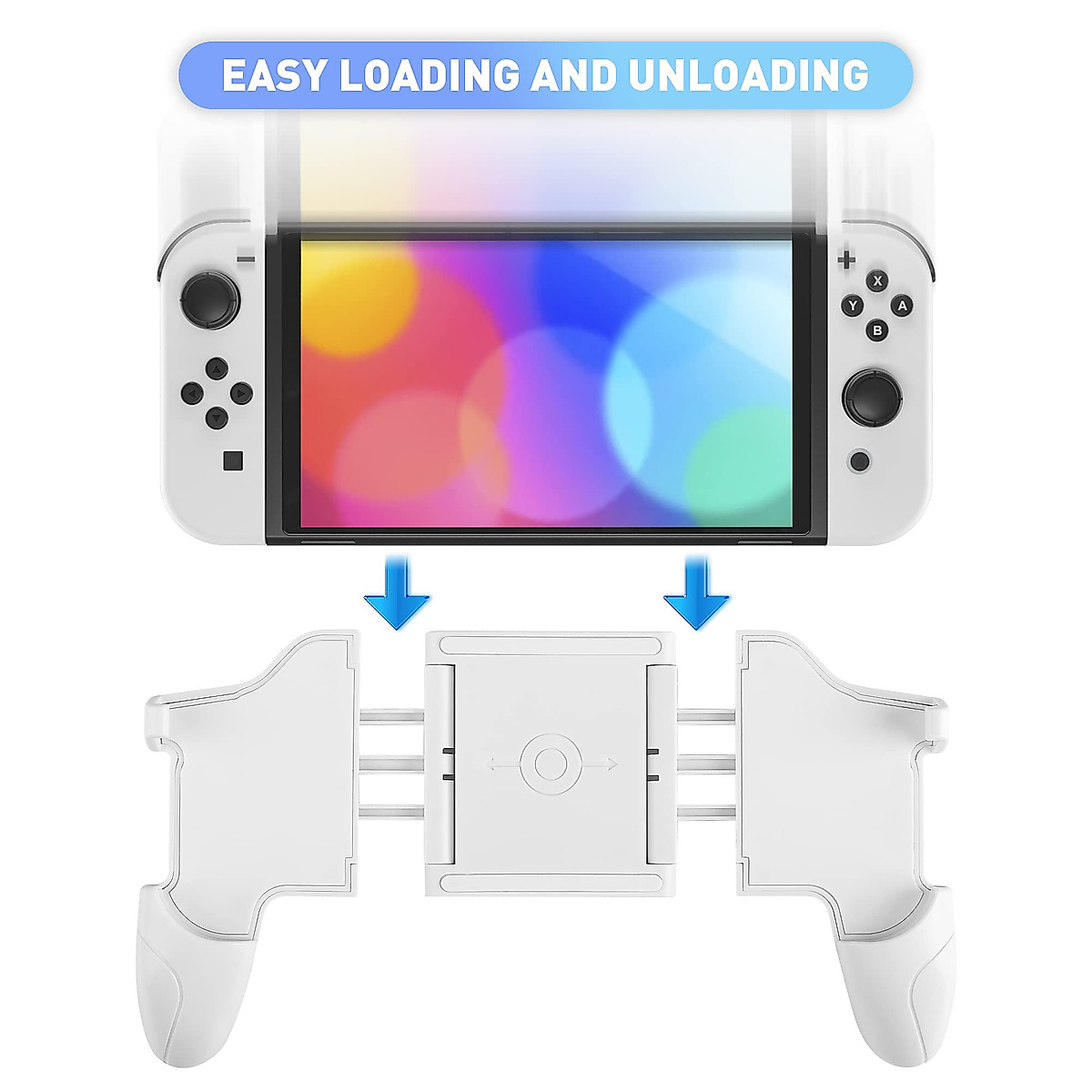 FANPL Multi-function Adjustable Grip for Nintendo Switch & Switch OLED Controller and Joycon, Ergonomic Handle Grip Comfortable, Foldable, Standable, Accessories with 8 Thumb Caps 2 Game Card Slots