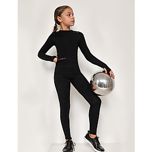 Zaclotre Girls Athletic Leggings Kids High Waist Yoga Pants Tennis Runnig Workout Performnace Dance Legging Pants Black