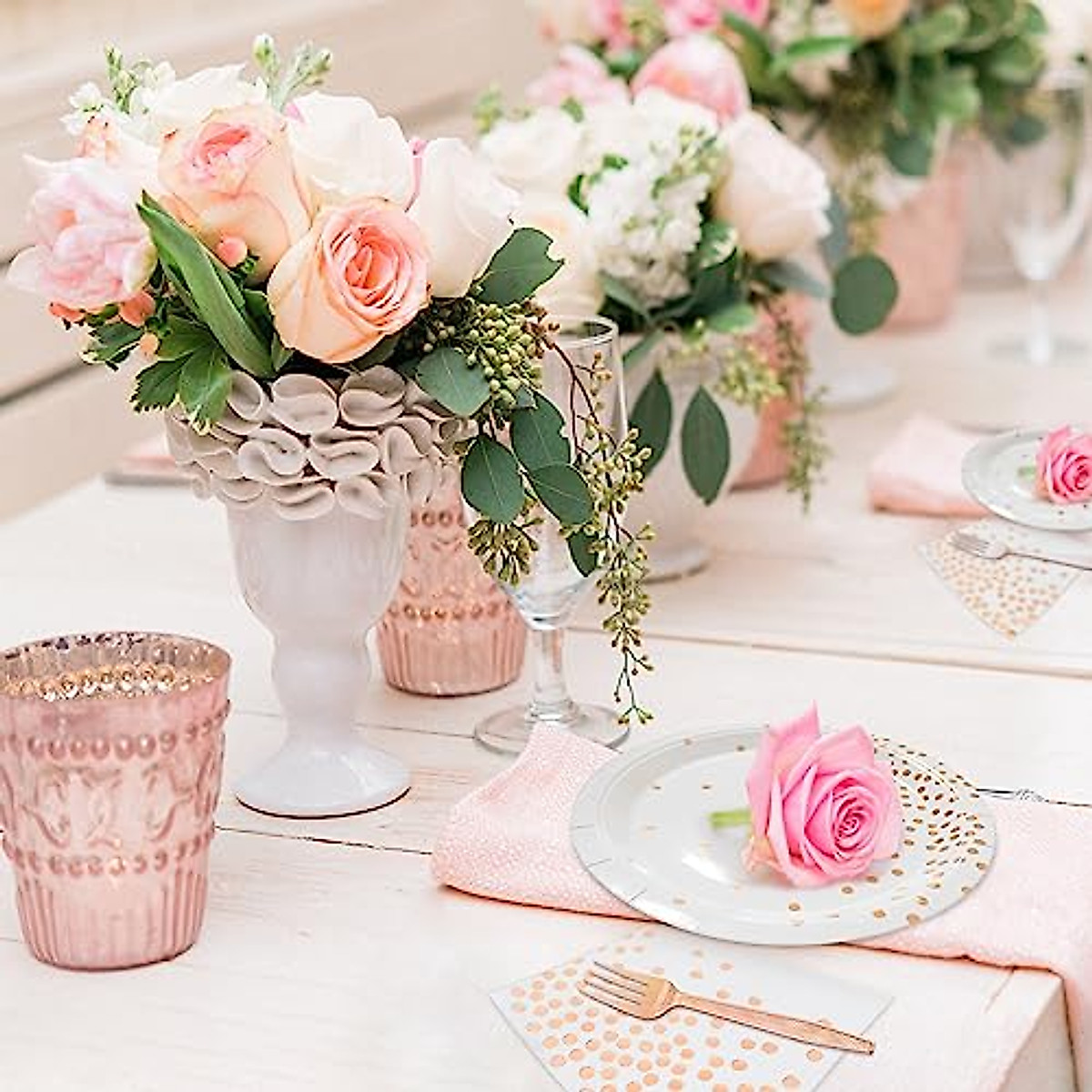 WXLDGHQ Serves 35 Guests White and Rose Gold Party Supplies,White and Rose Gold Birthday Paper Plates and Napkins,7" Disposable Party Dinnerware for Women