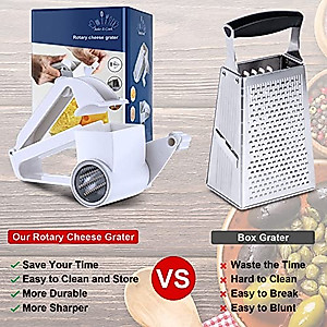 Rotary Cheese Grater Manual Handheld Cheese Grater with Stainless Steel Drum for Grating Hard Cheese Chocolate Nuts Kitchen Tool (/, White, 1)