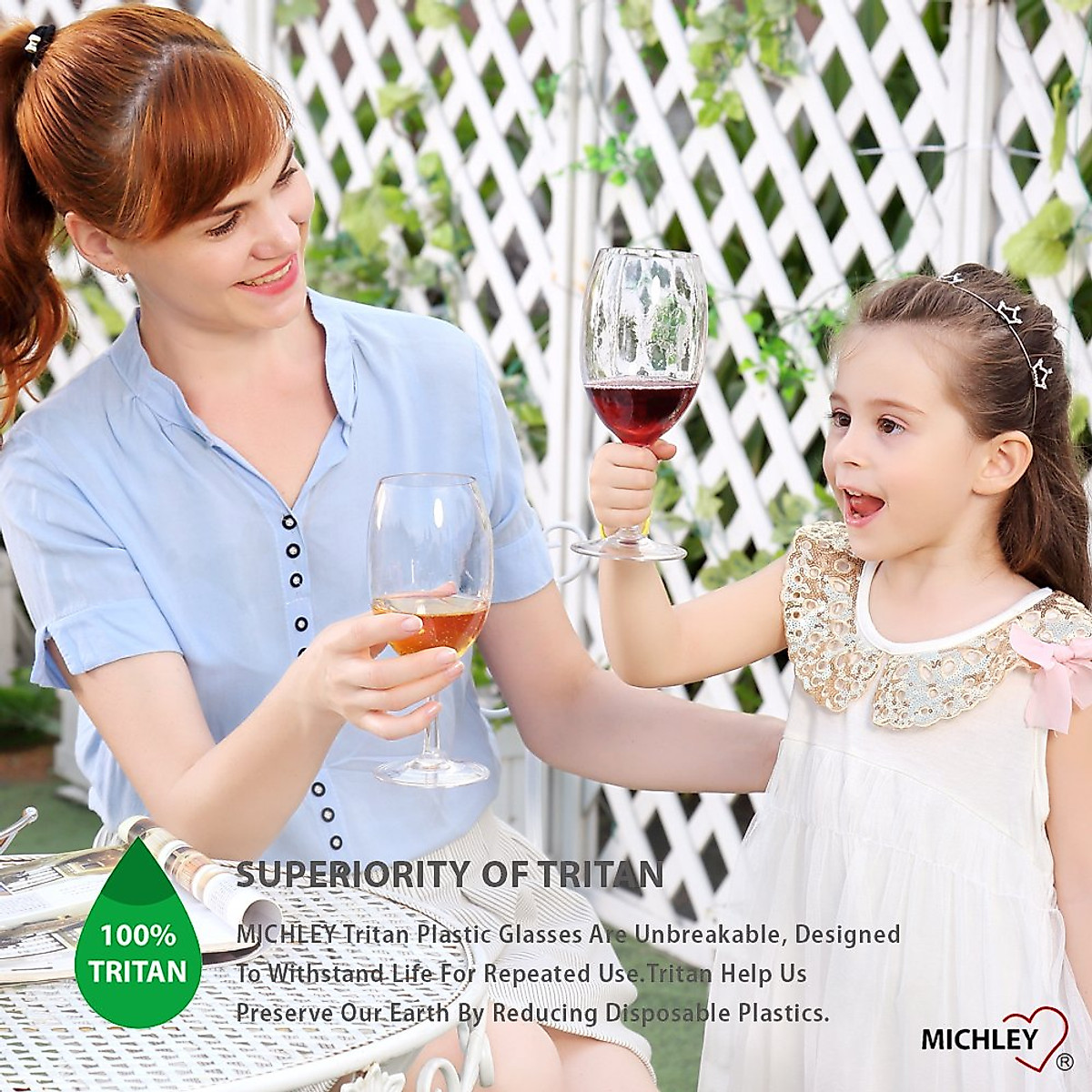 MICHLEY Unbreakable Wine Glasses, 100% Tritan Plastic Shatterproof Large Wine Glasses 20 oz, Set of 2