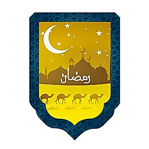 Froiny Eid Mubarak Bunting Banner Blue Muslim Islamic Decorations with Star and Moon Garlands for Ramadan Kareem Party Supplies
