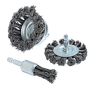 FPPO 3PCS 3 Inch Knotted Wire Wheel Cup Brush and Twist End Brush Set,1/4" Shank for Drill,Perfect for Rust Removal, Corrosion and Paint