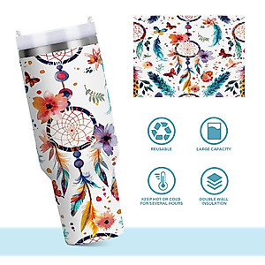 a of Dream Catchers 30 Oz Iced Coffee Tumbler with Lid and Straw Water Bottles