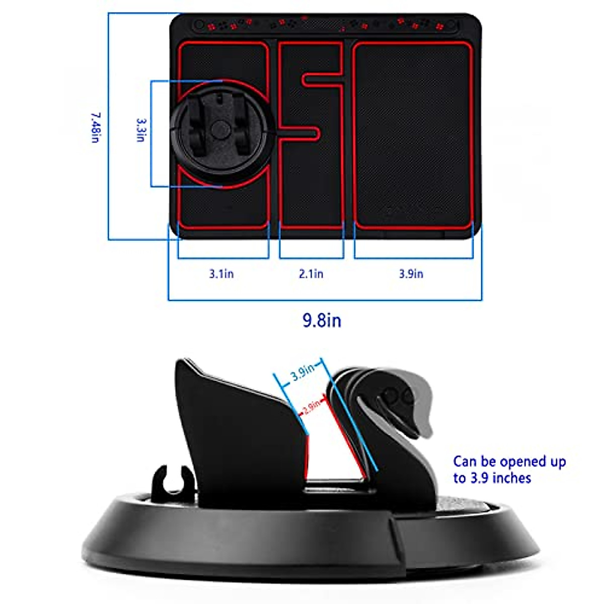 Non-Slip Phone Pad for 4-in-1 Car Non Slip Phone Pad for Car Universal 360°Rotation Dash Holder Multifunctional Car Dashboard Organizer Tray Anti Slip Mat Sticky Pad Gift Bumper Strip (Red)