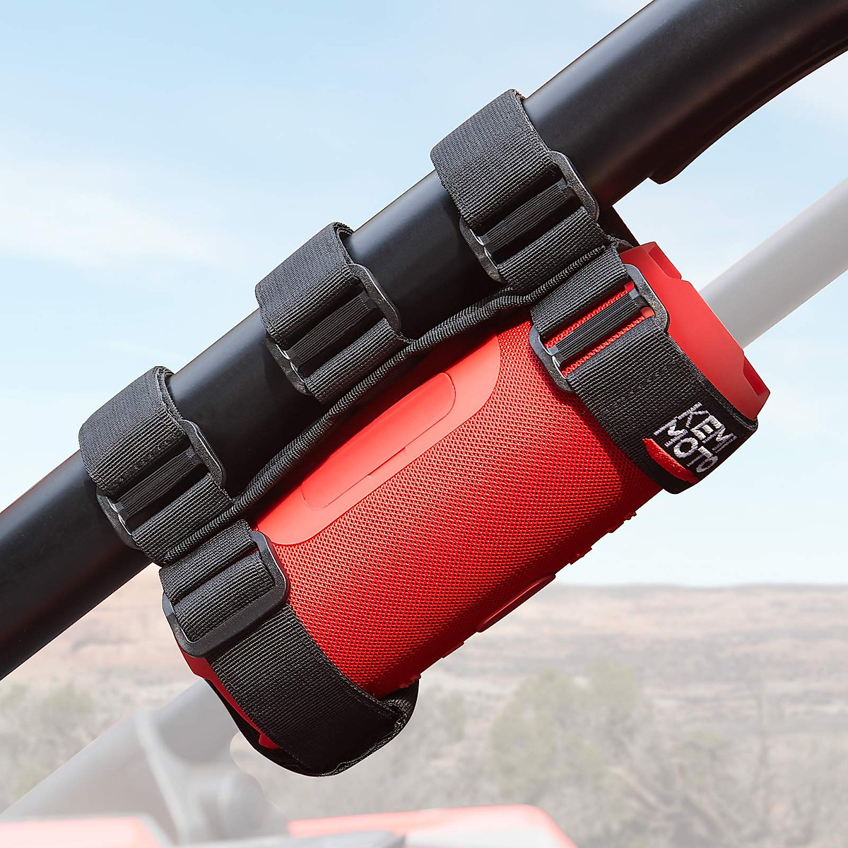 KEMIMOTO UTV Speaker Mount, Adjustable 2 Strap Style Portable Speaker Holder for 1.5" to 2.5" Roll Bar, Compatible with Polaris RZR Ranger Can Am X3 Commander Pioneer Kawasaki Mule