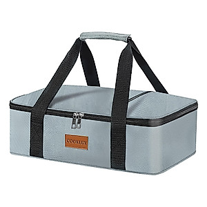 Cooklux Insulated Casserole Carrier - Single Layer Design, Food Warmer Bag for Hot&Cold Food Travel, Fits 9x13 Casserole Dish, Leak-Proof, Durable Nylon, Zip Pockets, Grey