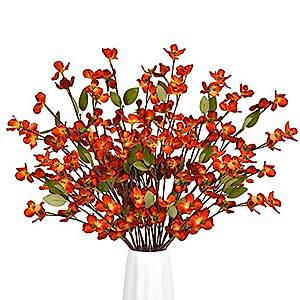 Artflower 6 Pack Artificial Silk Plum Blossom 23.6’’ Fake Plum Flower Stems Faux Cherry Flowers Cherry Blossom Branches Vase Arrangement for Table Centerpieces Home Wedding Party Decoration, Orange