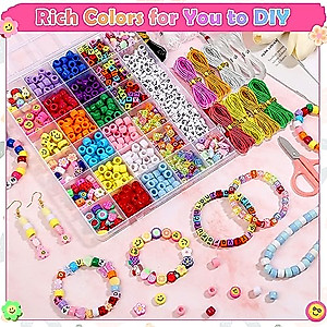cridoz Bead Bracelet Making Kit, Bead Kits for Bracelets Making with Pony Beads, Polymer Fruit Clay Beads, Charm Beads, Letter Beads for Friendship Bracelets and Jewelry Making