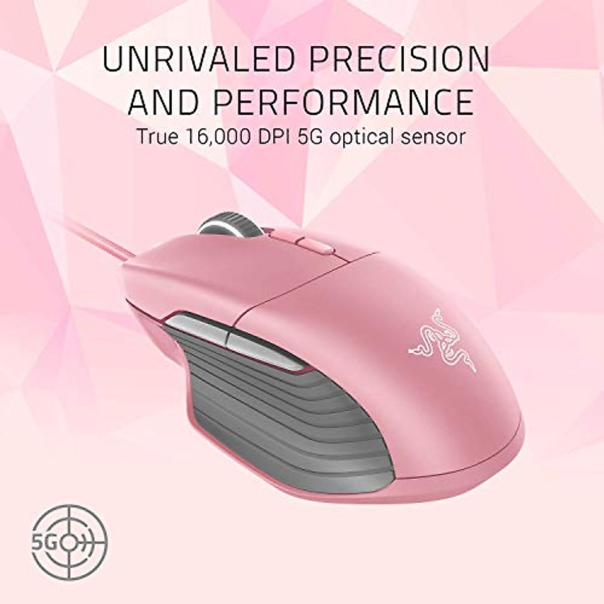 Razer Basilisk Gaming Mouse: 16,000 DPI Optical Sensor - Chroma RGB Lighting - 8 Programmable Buttons - Mechanical Switches - Customizable Scroll Resistance - Quartz Pink