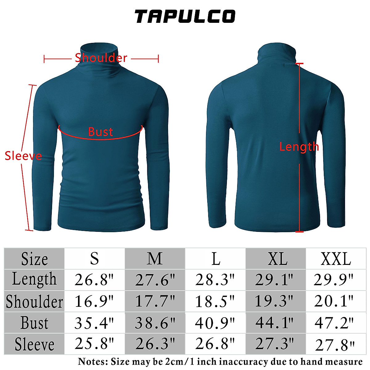 TAPULCO Long Sleeve Thermal High Neck Top for Men, Undershirts Turtleneck Pure Color Pullover Cozy Sweater Lightweight T-Shirts for Prom Black Large