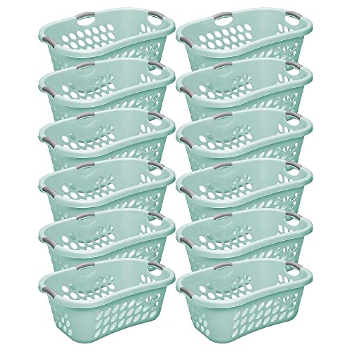 Sterilite Ultra HipHold 1.25 Bushel Plastic Stackable Clothes Laundry Basket Bin with Reinforced Rim and Ventilation Holes, Aqua Blue (12 Pack)