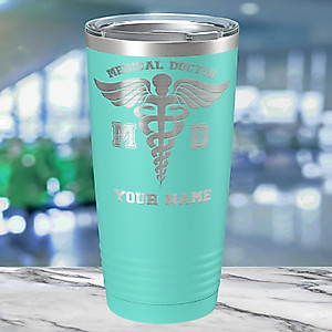 Personalized MD Medical Doctor Gift on Seafoam 20 oz Stainless Steel Tumbler with Lid - Insulated Cup - Custom Travel Mug