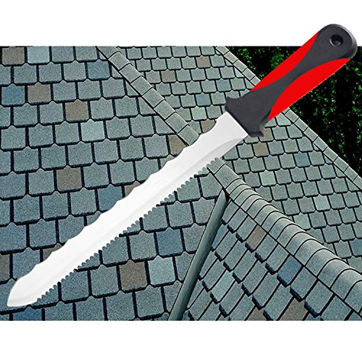 Keyfit Tools CUTS ALL KNIFE, Stainless Steel Box Cutter Utility Roofing Knife Shingles Carpet Knife Blade Double Sided Serrated Blade for Cardboard Carpet Linoleum Drywall Vinyl flooring