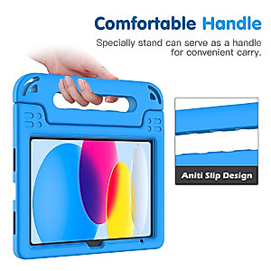 TIRIN Kids Case for New iPad 10th Generation 10.9 inch 2022 - with Built-in Screen Protector, Covertible Durable Lightweight Shockproof Handle Stand Kid-Proof 10.9” iPad 10th Gen Case for Kids, Blue