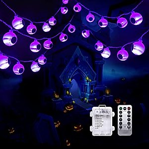 Halloween Purple Eyeball String Lights, 30 LED Battery Powered Halloween Decorative Lights with Remote, 16.4 FT 8 Modes Twinkle Lights, for Outdoor Indoor Halloween Party Home Decorations