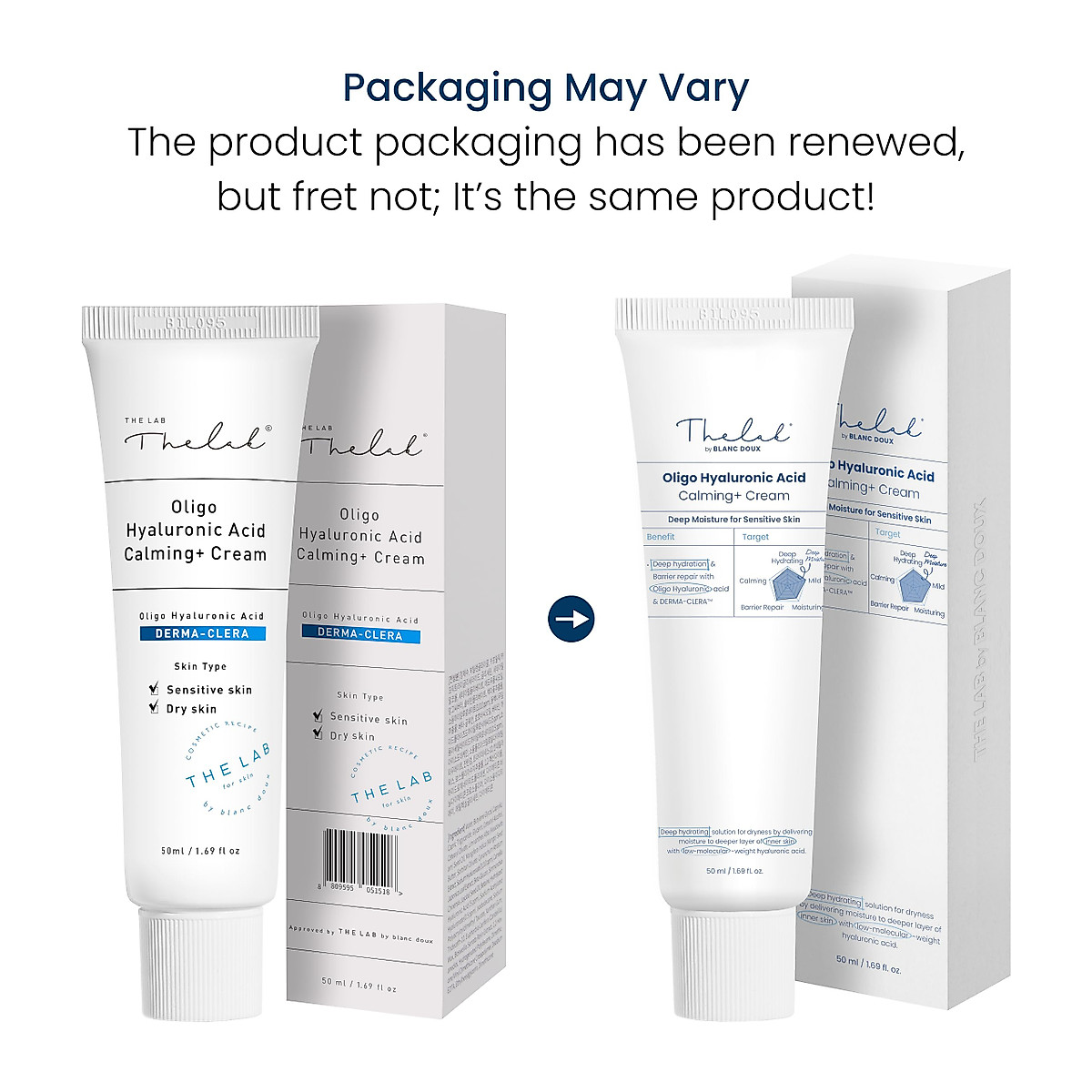 Blanc Doux Oligo Hyaluronic Acid Calming Cream 1.69 fl. oz. - VEGAN Certified - Greatly Moisturizing Cream for Sensitive, Dry Skin with Hyaluronic Acid Deep Hydrating, Soothing - Best Korean Skin Care