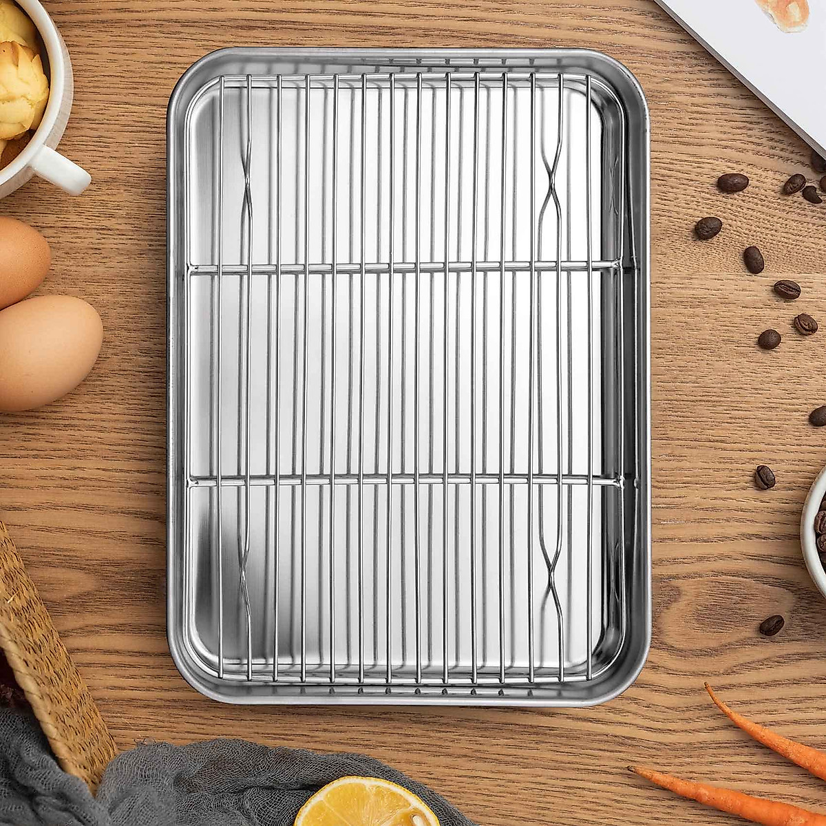 10 Inch Toaster Oven and Set, Small Stainless Steel Baking with Cooling,Dishwasher Safe Baking